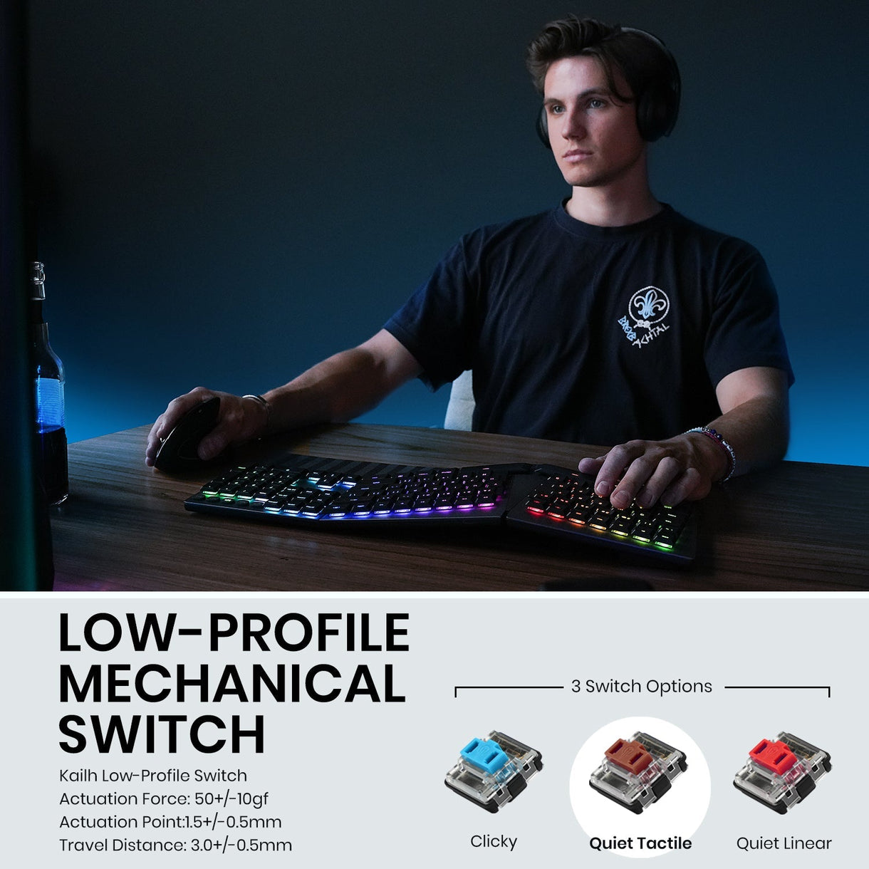 PERIBOARD-835 Wireless Ergo-Mechanical Keyboard - Perixx USA