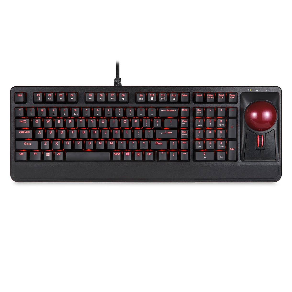 PERIBOARD-322 Wired Backlit Trackball Keyboard with Extra USB Ports ...