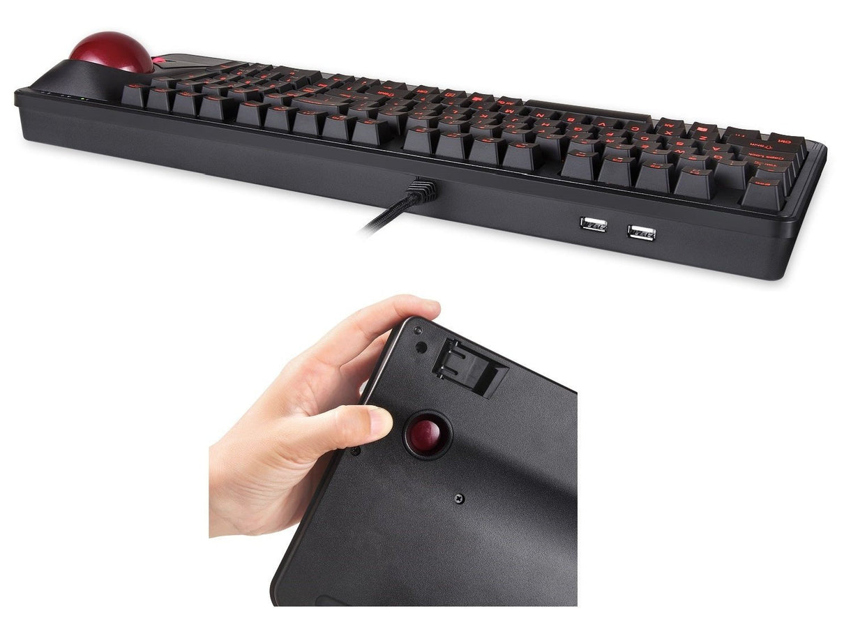PERIBOARD-322 Wired Backlit Trackball Keyboard with Extra USB Ports ...