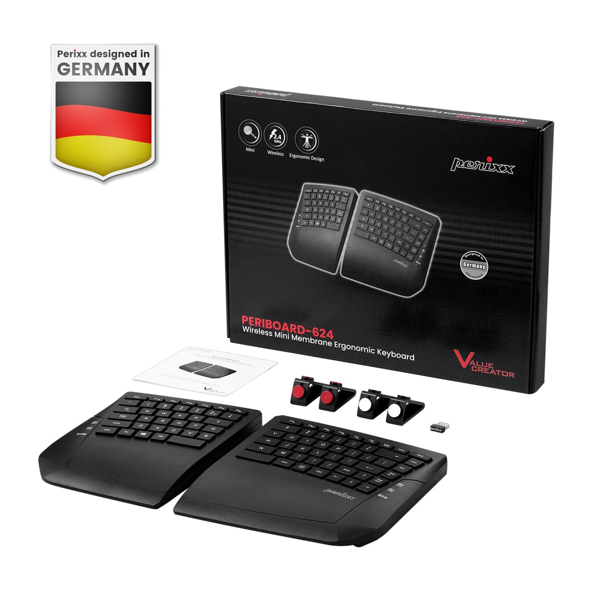 PERIBOARD-624 Wireless Ergonomic Split Keyboard with Adjustable Tilt ...