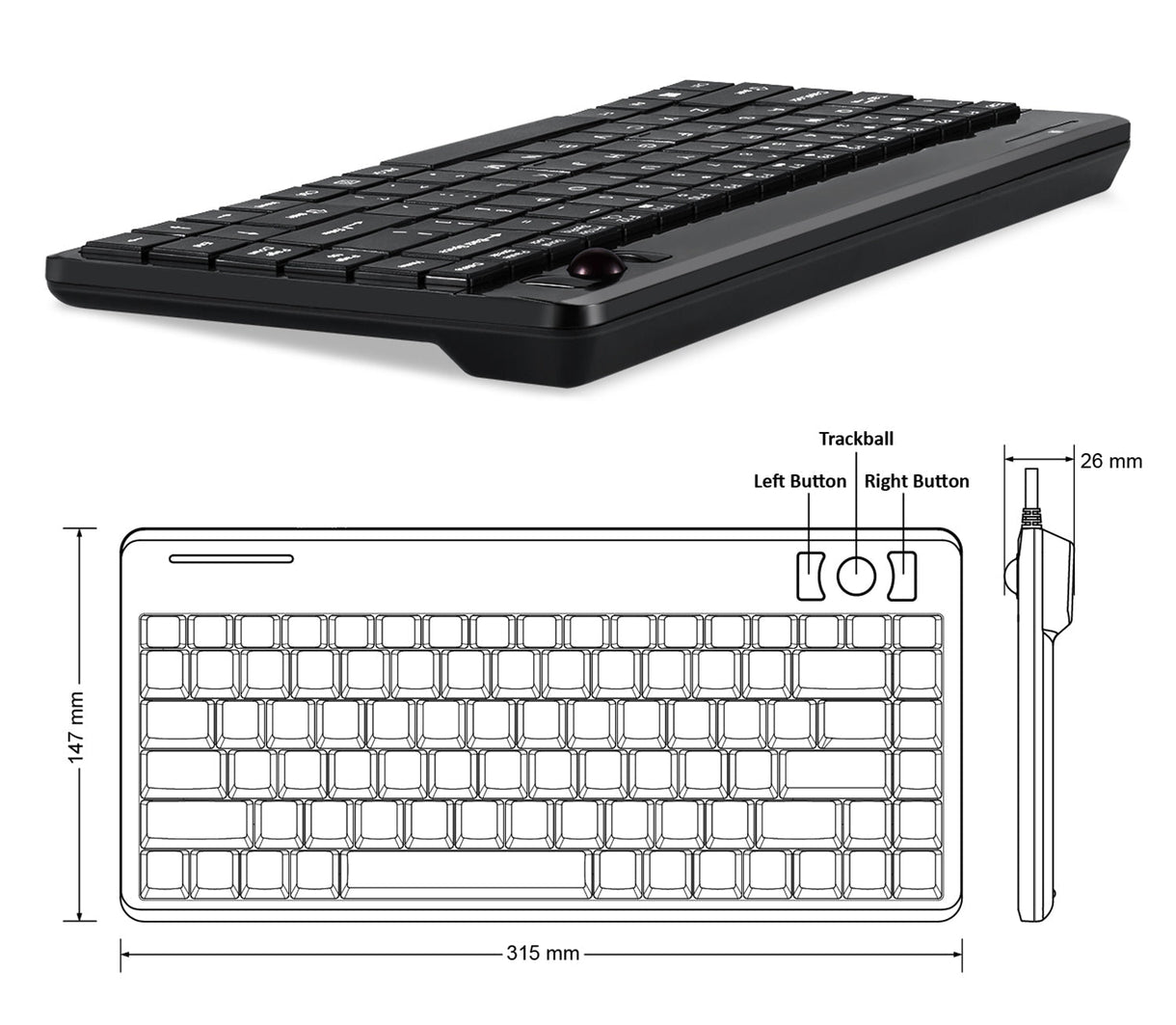 PERIBOARD-706 Wireless Mini Trackball Keyboard - Perixx USA