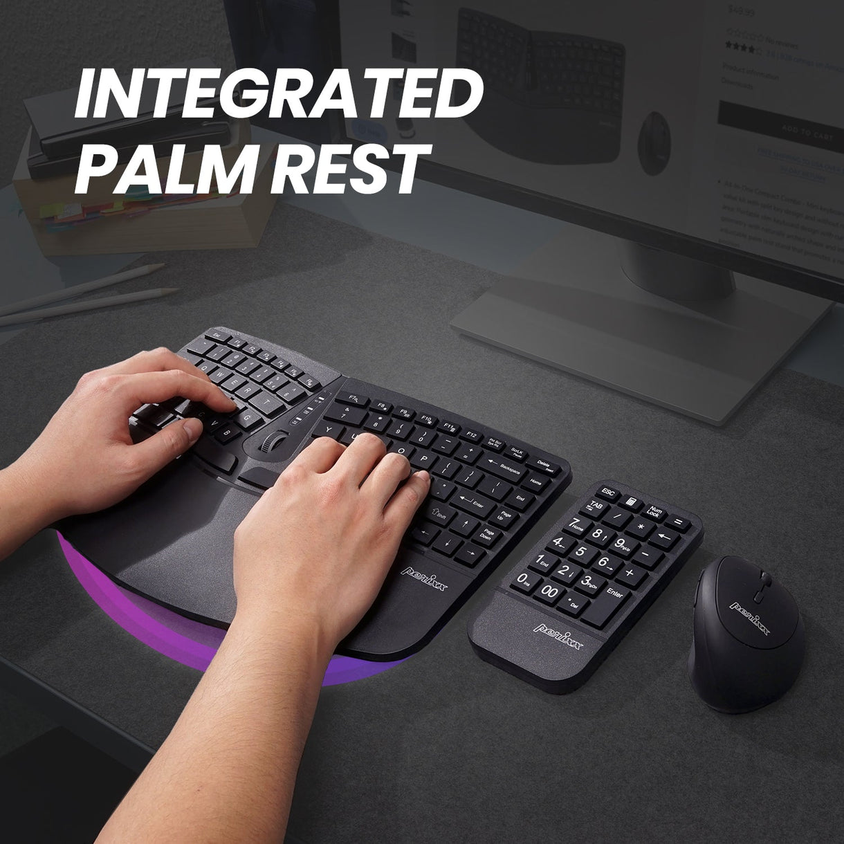 PERIDUO-606A Wireless Ergonomic Keyboard, Number Pad, and Vertical ...