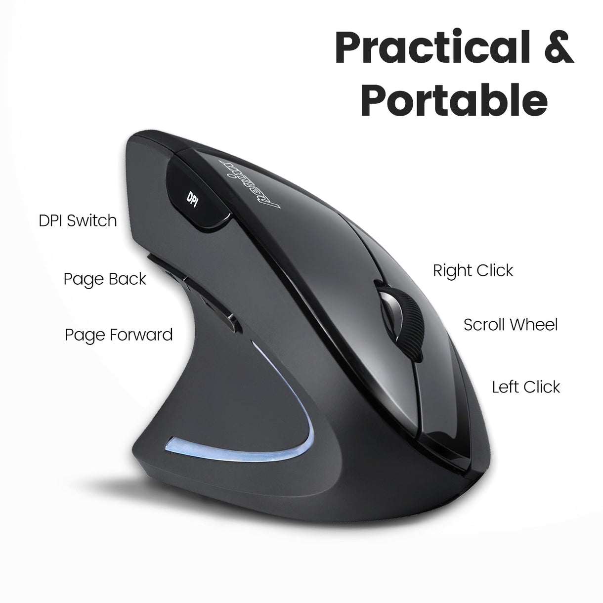 PERIMICE-713L Wireless Left-Handed Ergonomic Vertical Mouse - Perixx USA