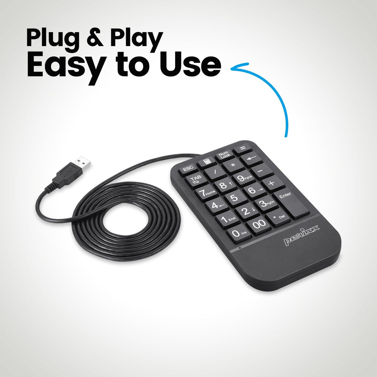 PERIPAD-205 - Wired Numeric Keypad with Big Print Letters - Perixx USA